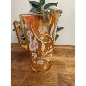 jeanette | Dining | Jeannette Marigold Carnival Glass Pitcher Etched ...